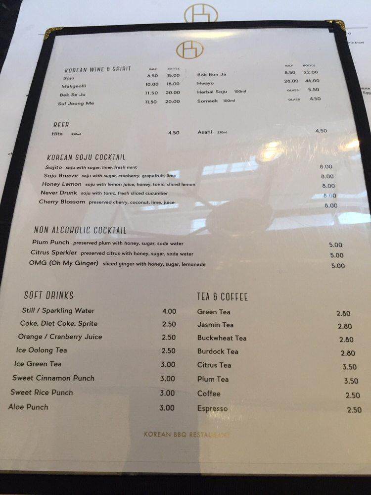 Menu at KOBA restaurant, London