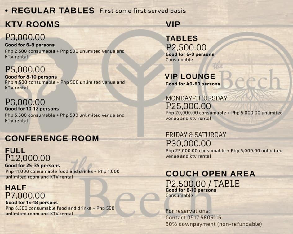 Menu at The Beech pub & bar, Quezon City