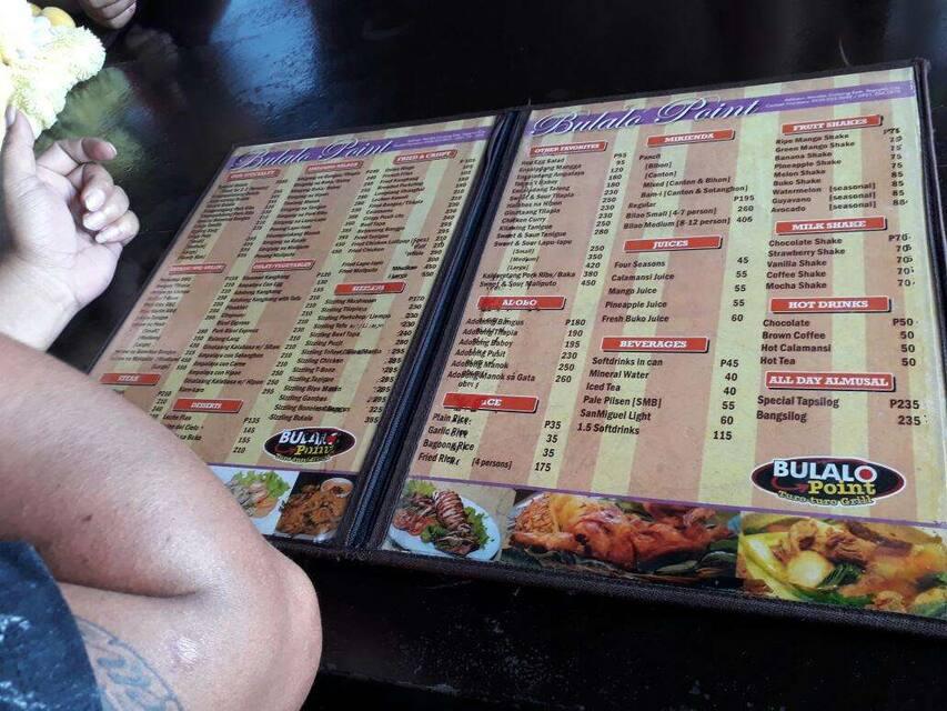 Menu at Bulalo Point restaurant, Laurel, Aguinaldo Highway