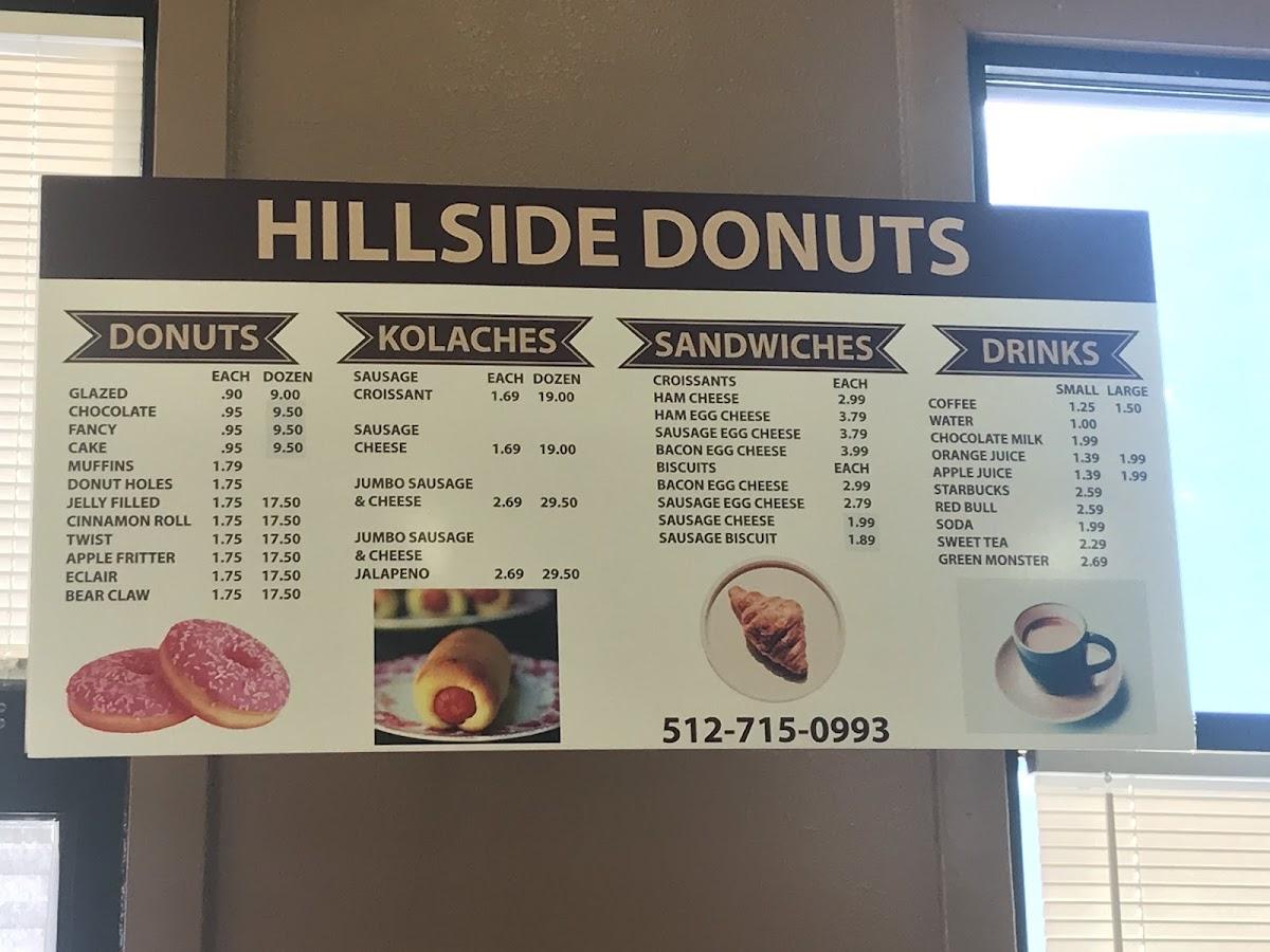 Menu at Hillside Donuts, Burnet