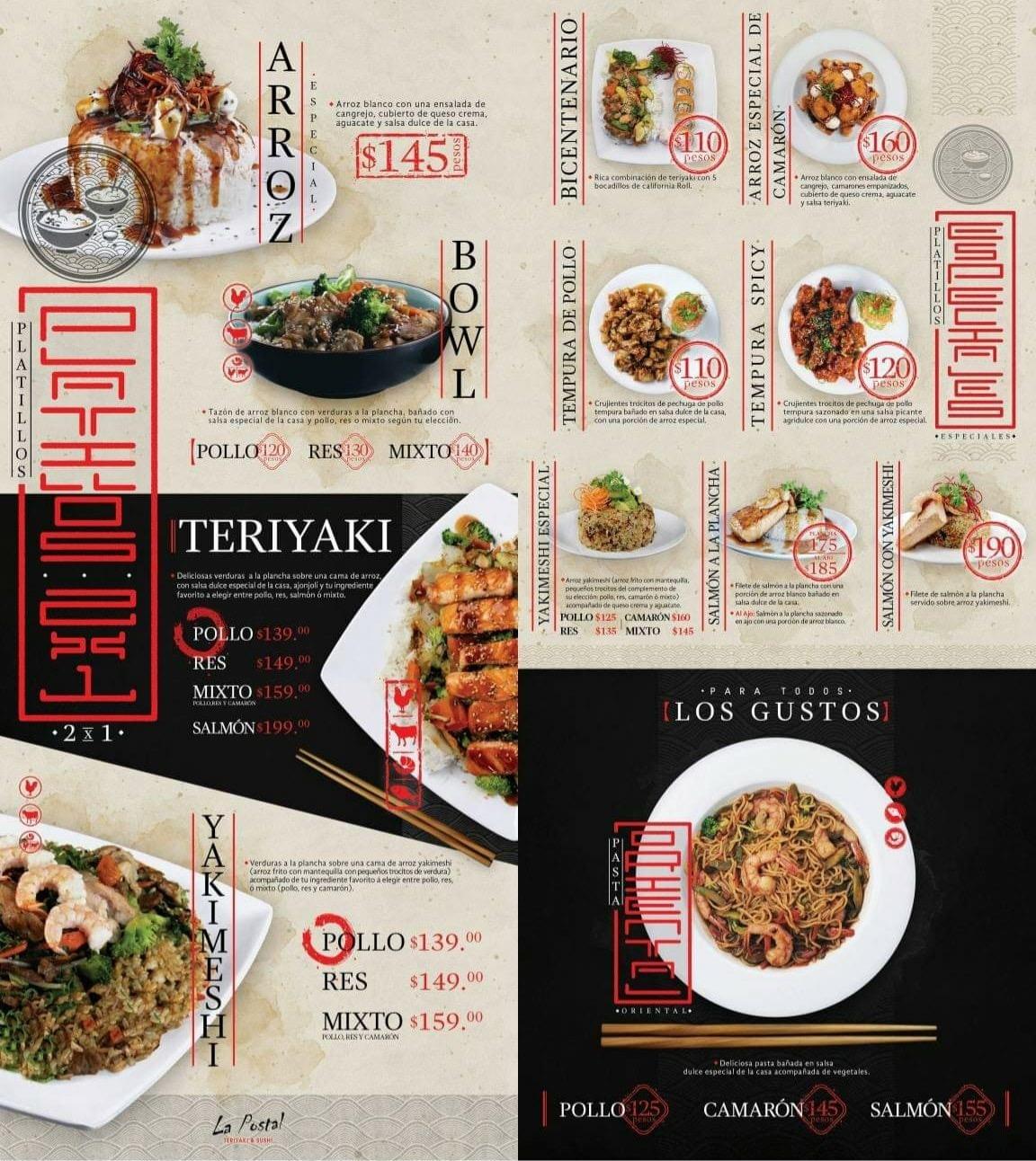 Carta del restaurante La Postal Teriyaki & Sushi Suc, Planetario, Tijuana