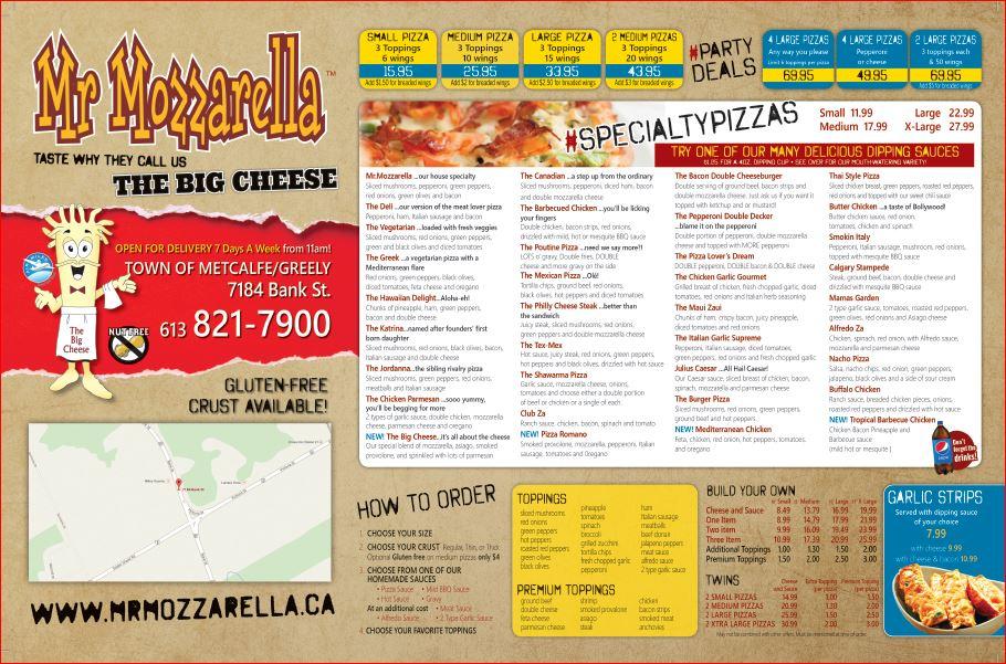 Menu at Mr. Mozzarella (Metcalfe) restaurant, Ottawa, Bank St