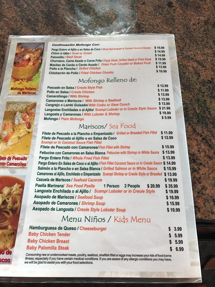 Menu at Punta Cana Restaurant, Kissimmee