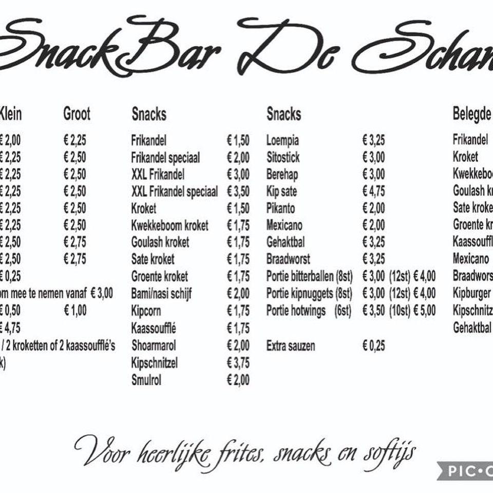 Menu at Snackbar De Schans, Lemmer
