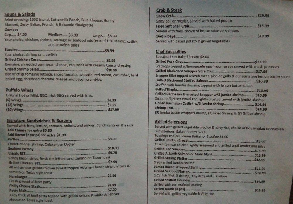 Menu at Alvin Seafood & Grill restaurant, Alvin, 617 S Gordon St