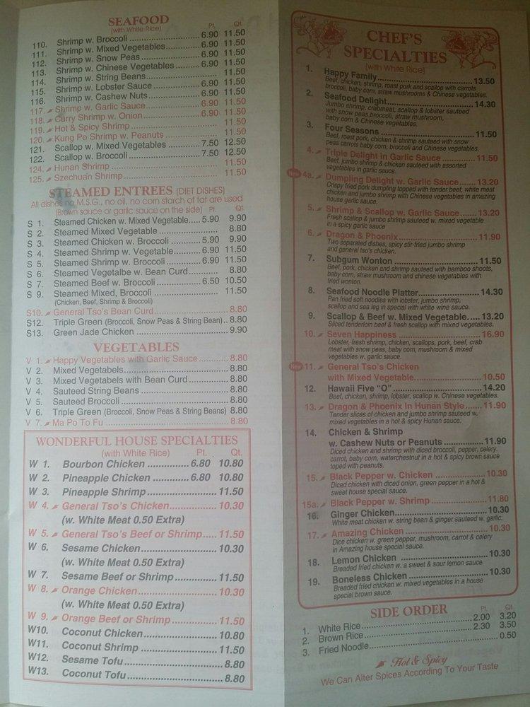 Menu at Wonderful house Chinese and sushi restaurant, Sinking Spring