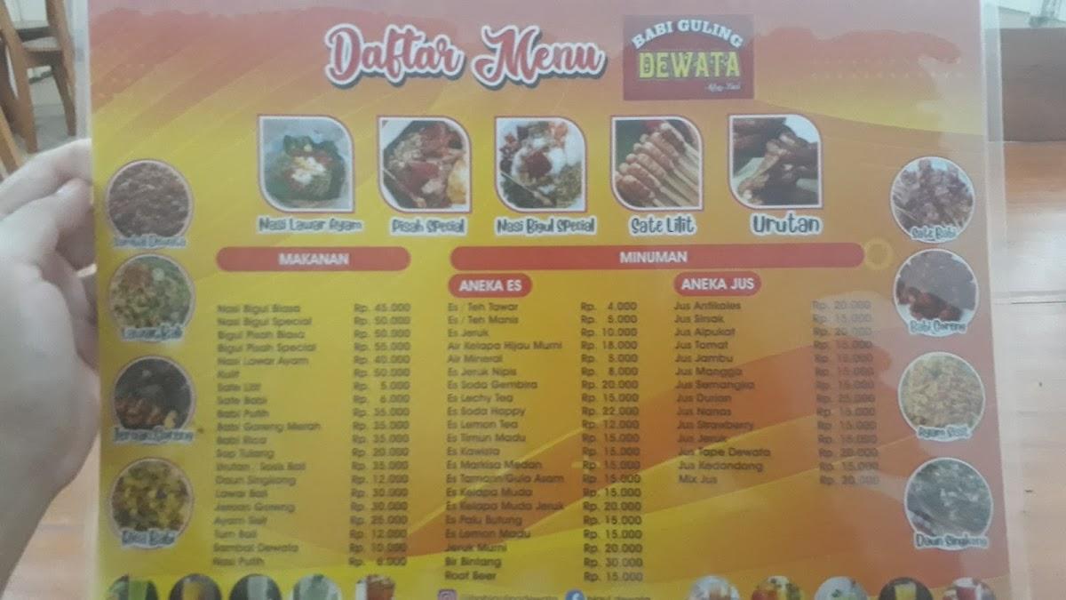 Menu at Dewata Pork restaurant, Semarang
