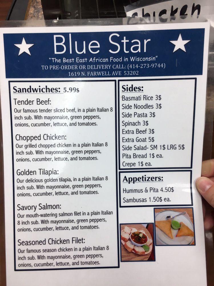 Menu at Blue Star Cafe, Milwaukee