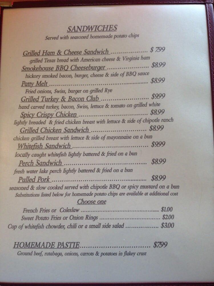 Menu at Cut River Inn restaurant, Epoufette