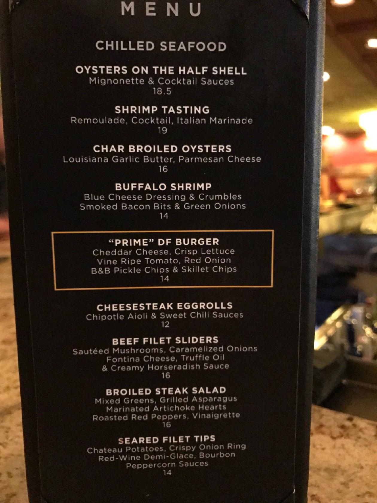 Menu at Del Frisco's Double Eagle Steakhouse, Las Vegas