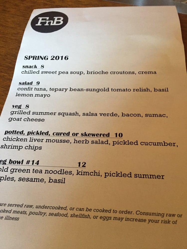 Menu at FnB Restaurant, Scottsdale