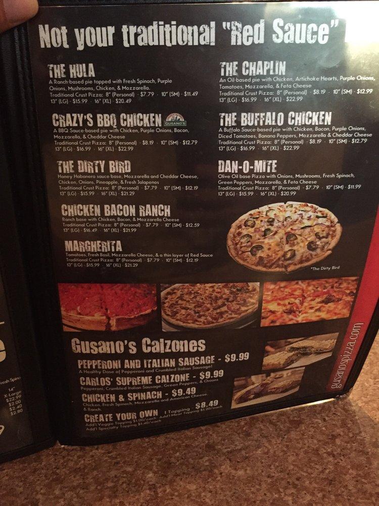 Menu at Gusano's Pizzeria, Bentonville