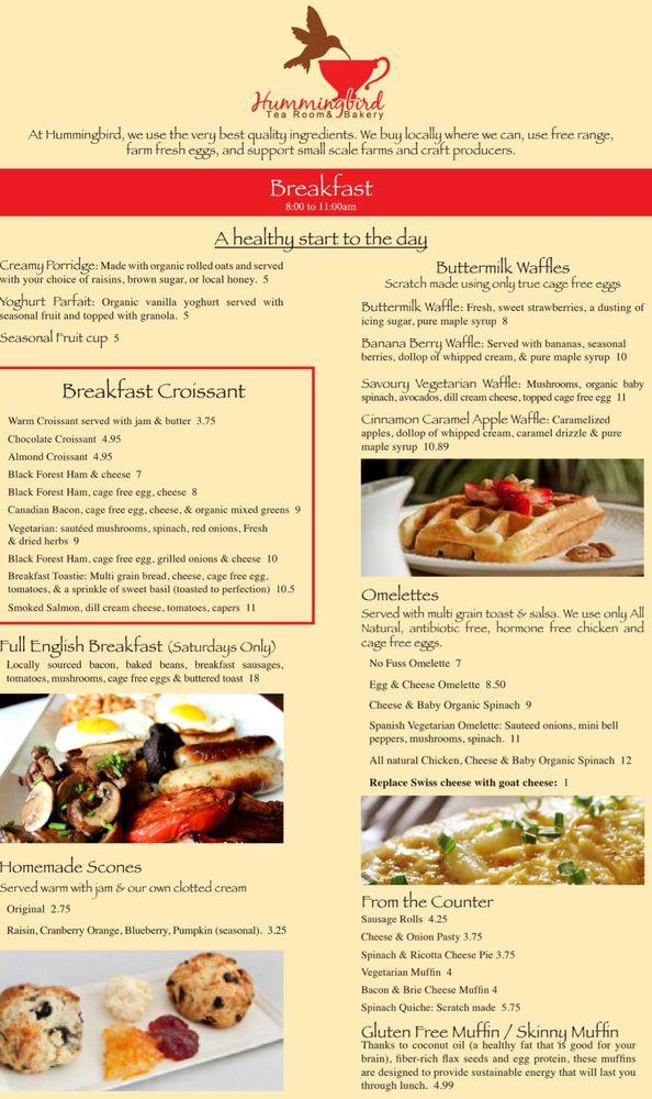 Menu at Hummingbird Tea Room & Bakery, The Woodlands