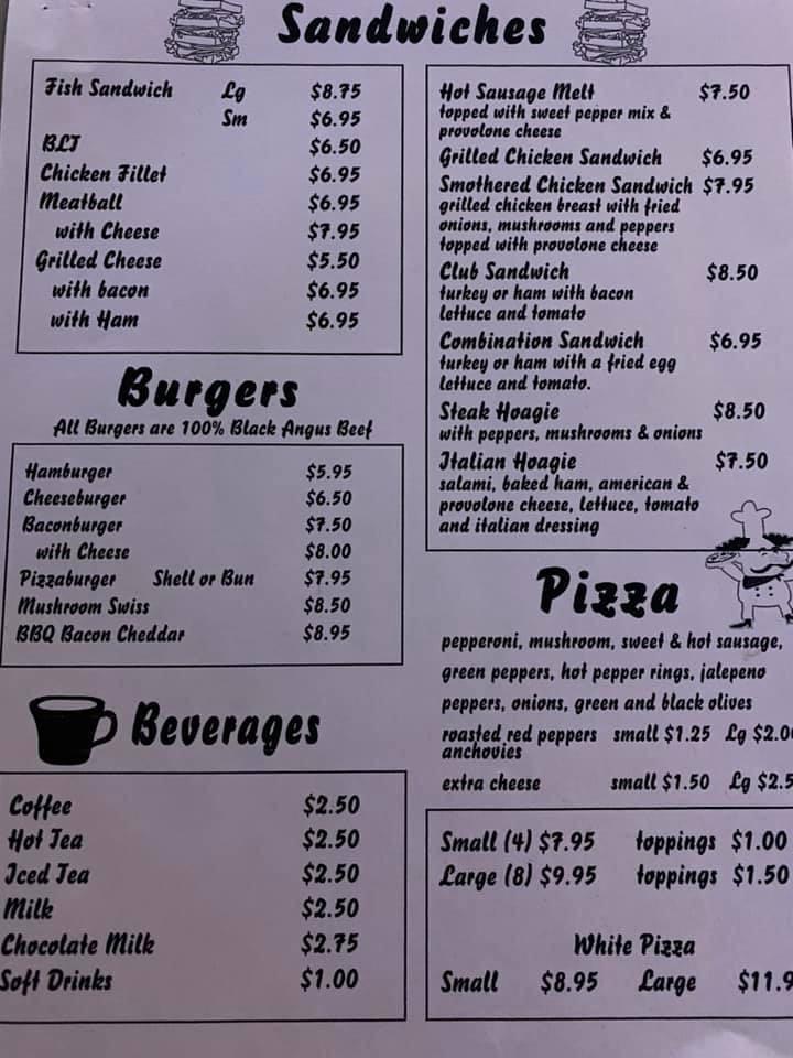 Menu at Ponce's Place restaurant, Monongahela