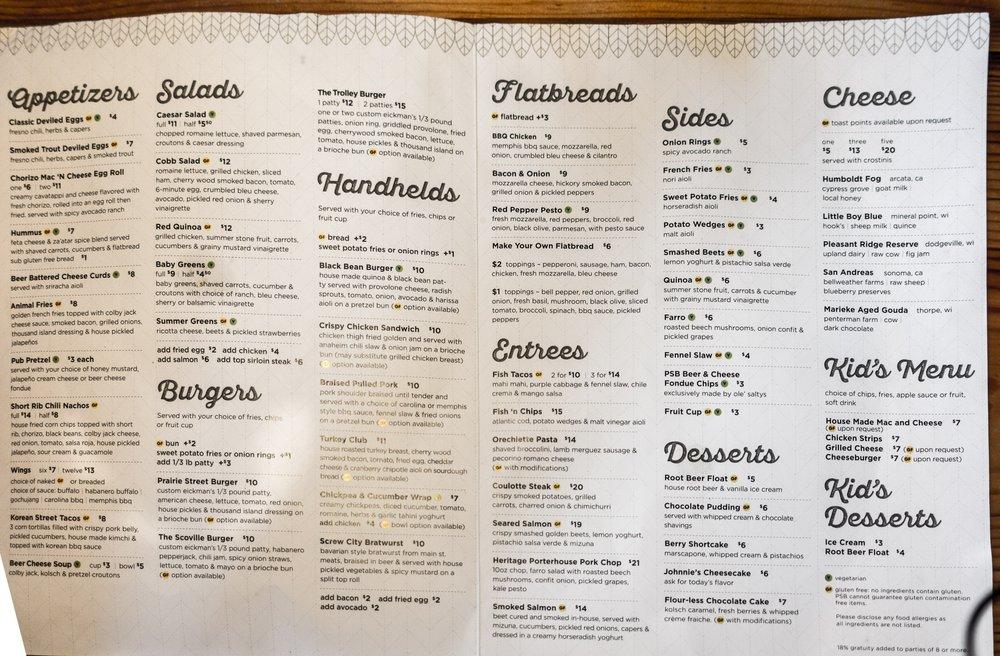 Menu at Prairie Street Brewing Co pub & bar, Rockford