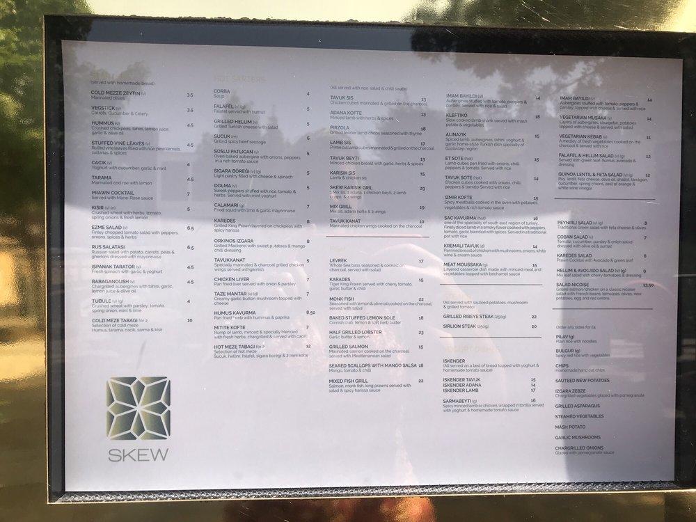 Menu at Skew Restaurant & Cocktail Bar, Bishop's Stortford