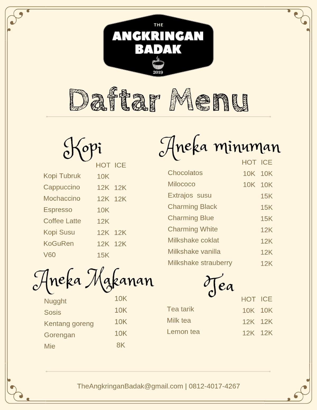 Menu at The Angkringan Badak, Samarinda