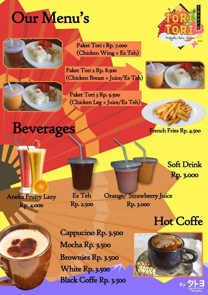 Menu at Tori Tori Theory cafe, Kepanjen