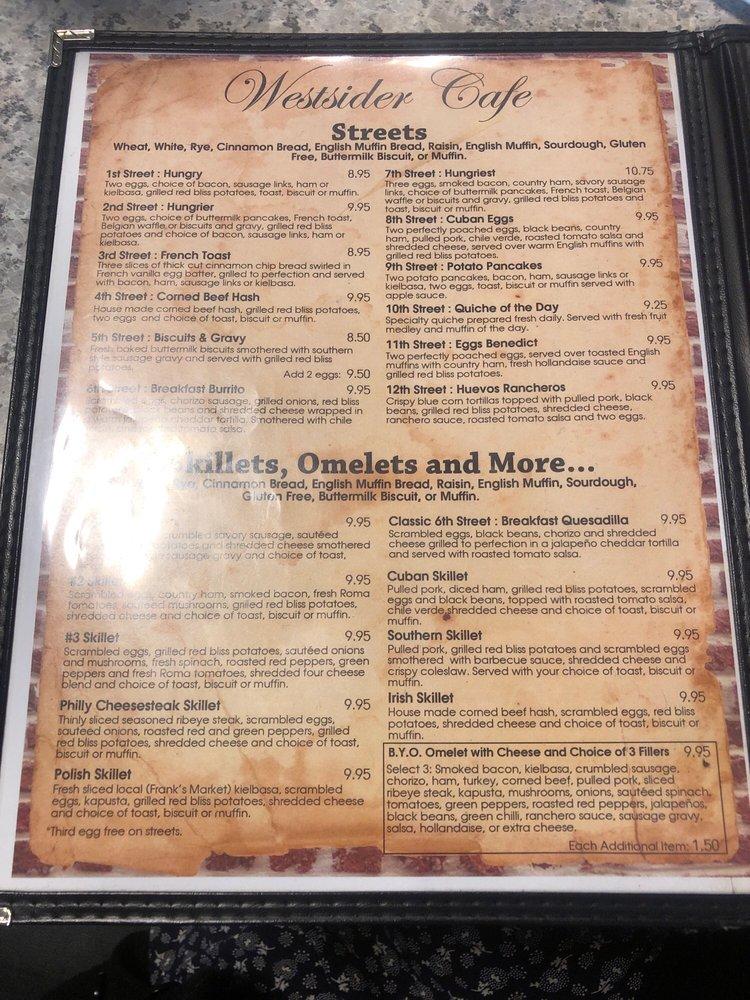 Menu at Westsider Cafe, Grand Rapids