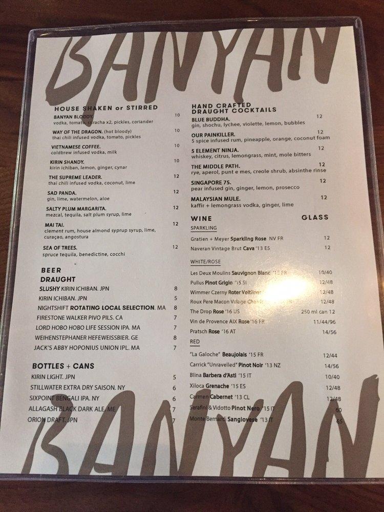 Menu at Banyan Bar + Refuge, Boston