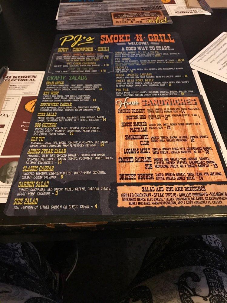 Menu at PJ's Smoke 'N' Grill pub & bar, Medway, 112 Main St