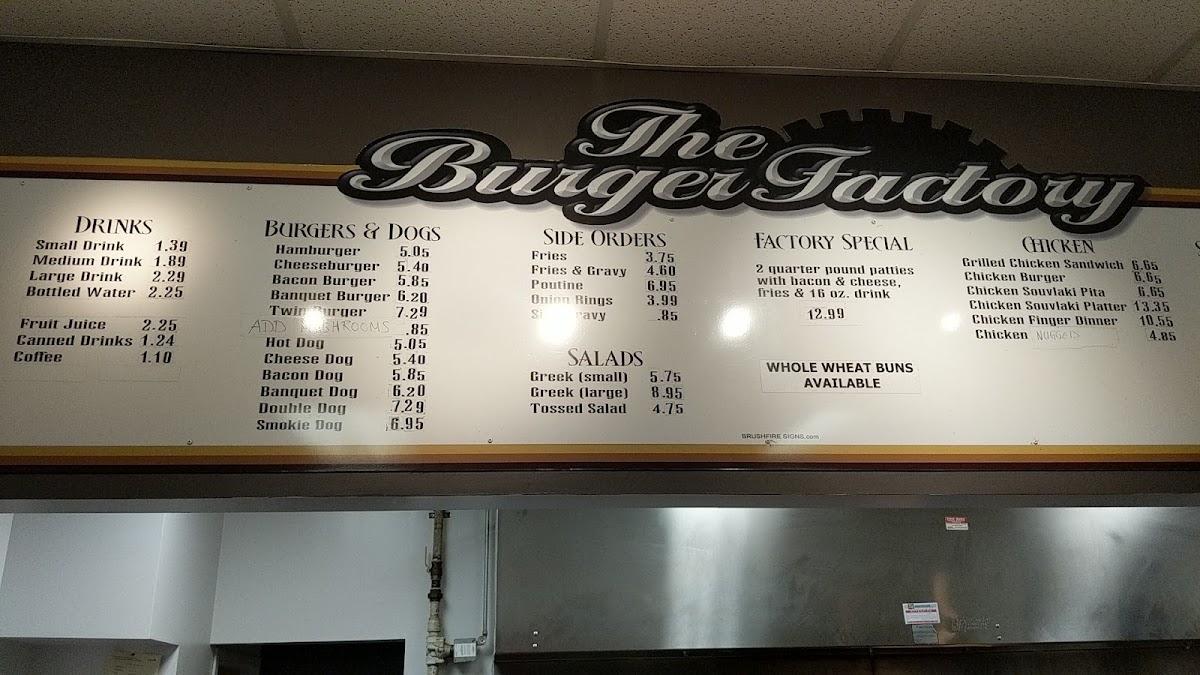 Menu at The Burger Factory restaurant, Winnipeg, Regent Ave W Unit 15