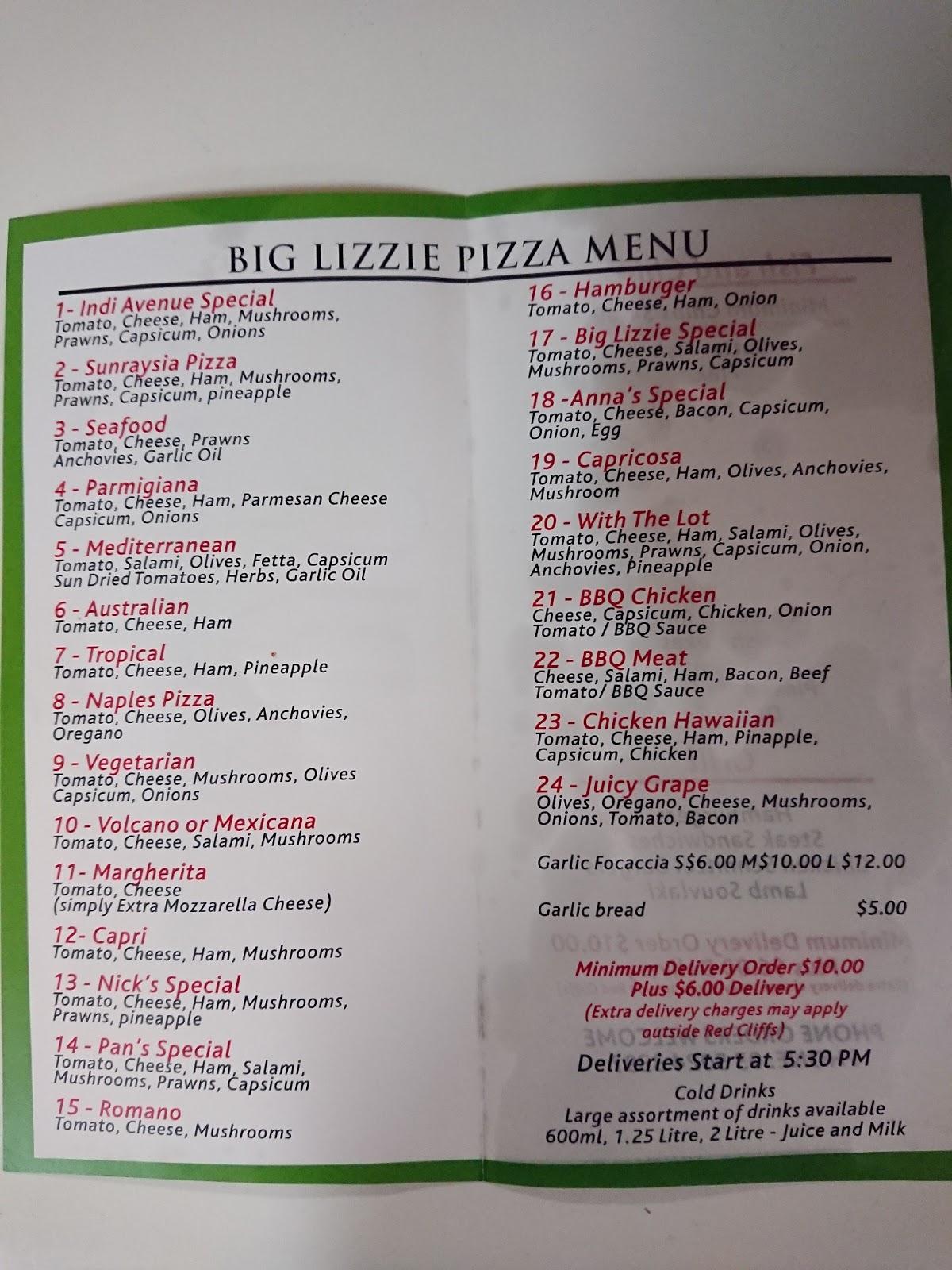 Menu At Big Lizzie Pizza Takeaway Red Cliffs Pizzeria Red Cliffs Menu At Big Lizzie Pizza Takeaway Red Cliffs Pizzeria Red Cliffs