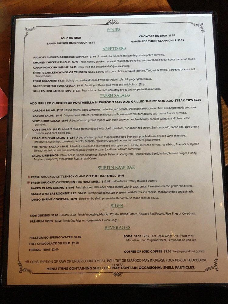 Menu at Country Spirit Restaurant, Henniker, 262 Maple St