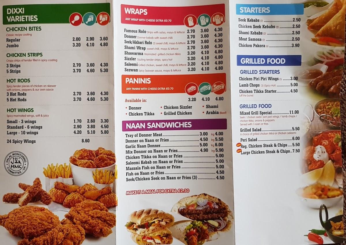 Menu at Dixxi Express fast food, Batley