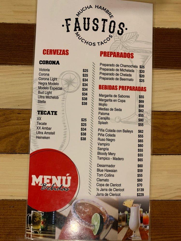 Menu at Faustos Tampico restaurant, Tampico, C. México 207-1