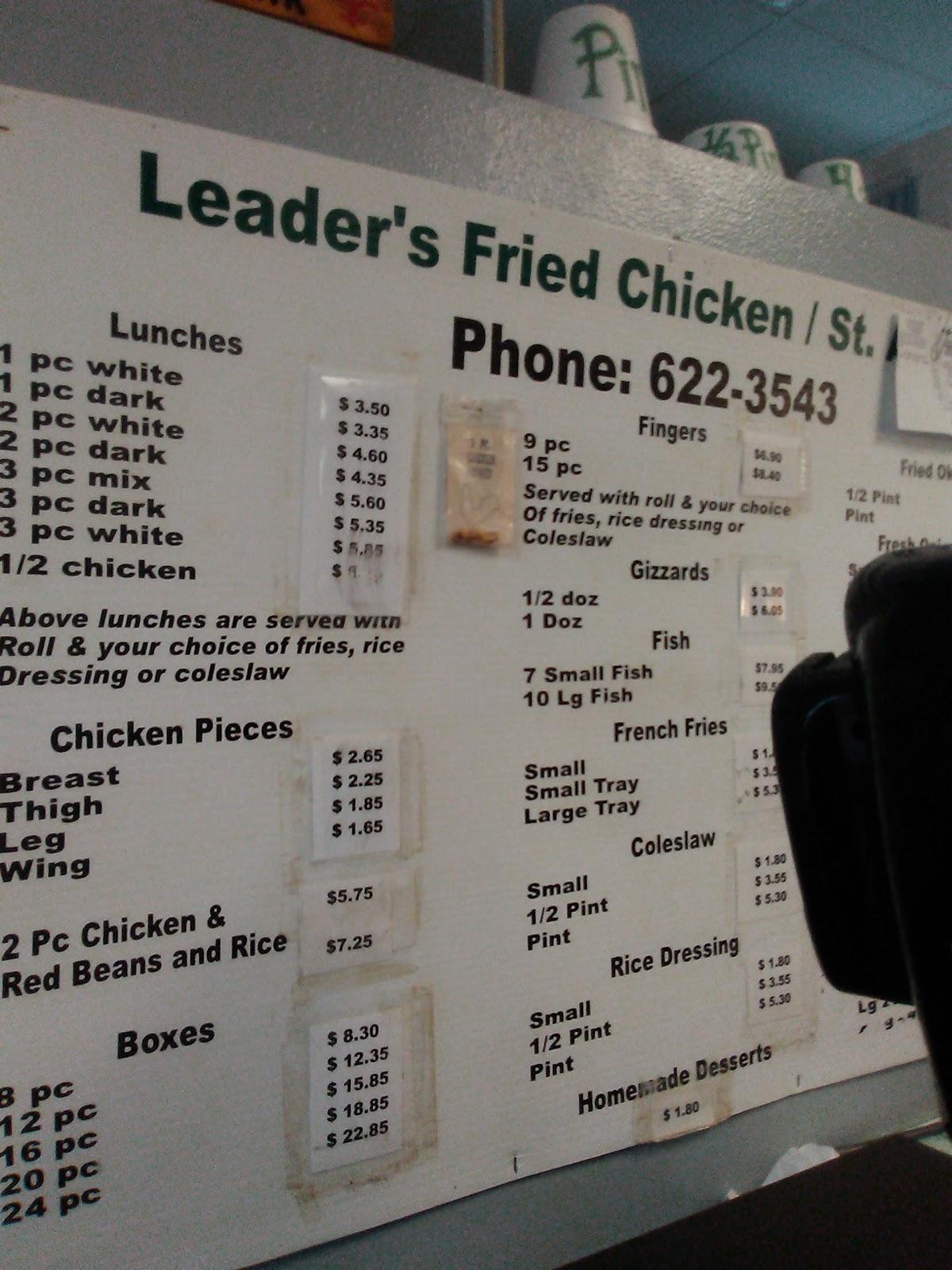 Menu at Leader's Fried Chicken - St. Amant restaurant, Prairieville