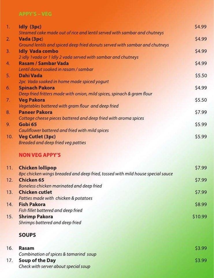 Menu at Madras Club House, Surrey