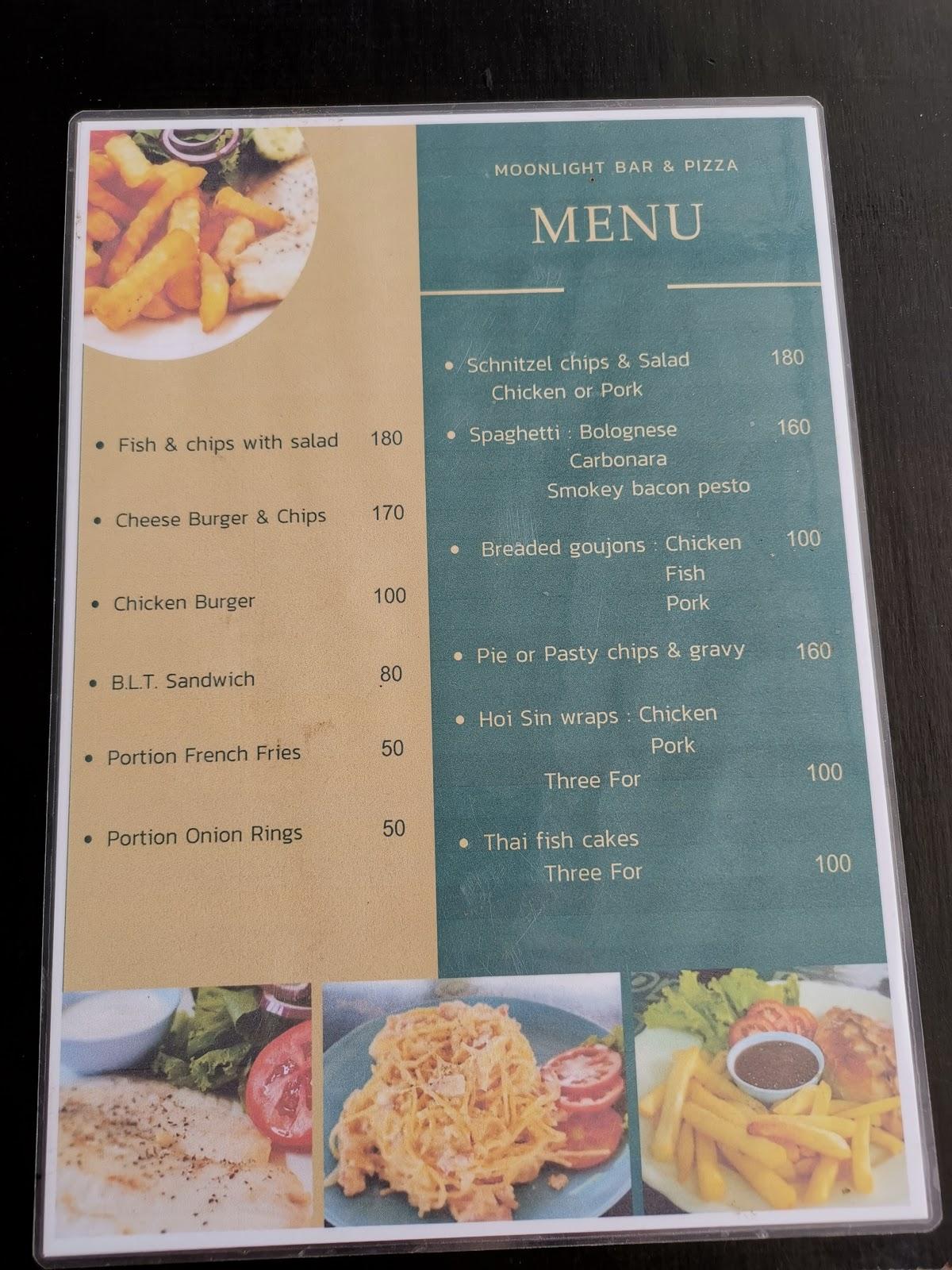 Menu at Moonlight bar, Bueng Khong Long