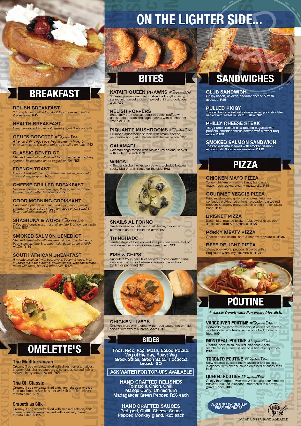 Menu at RELISH RESTAURANT & BAR, Pretoria