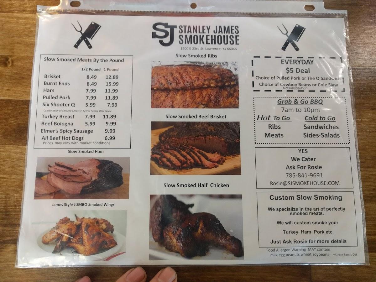 Menu at Stanley James Smokehouse BBQ, Lawrence, E 23rd St