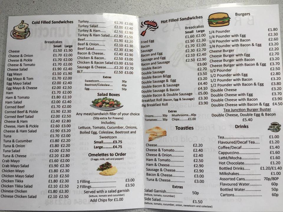 Menu at Tea Junction cafe, Withernsea