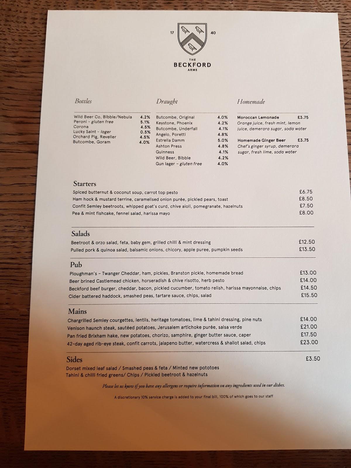 Menu at The Beckford Arms pub & bar, Tisbury