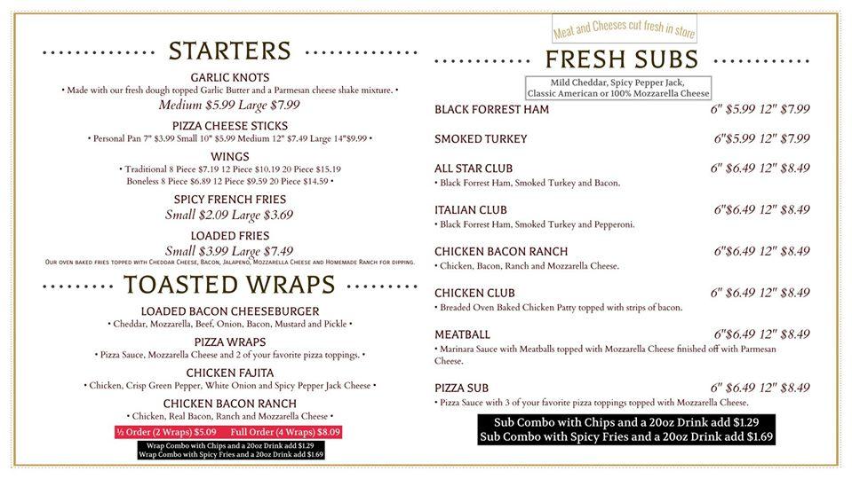 Menu at Will's Pizzeria, Hazen, 109 US-70