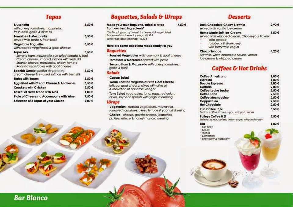 Menu at Bar Blanco, Maspalomas