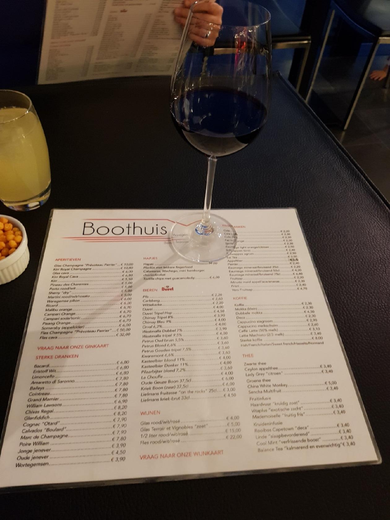 Menu at Boothuis, Waregem