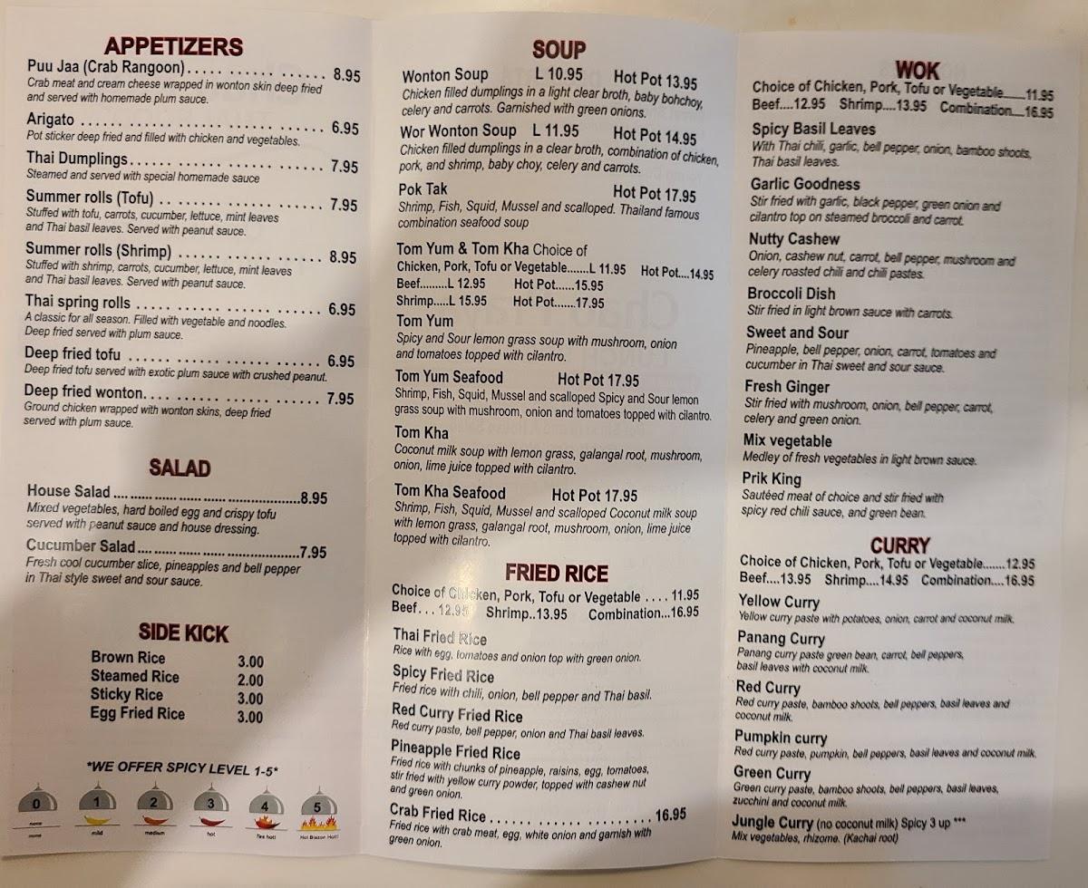 Menu at Thai Food Restaurant, Lake Havasu City