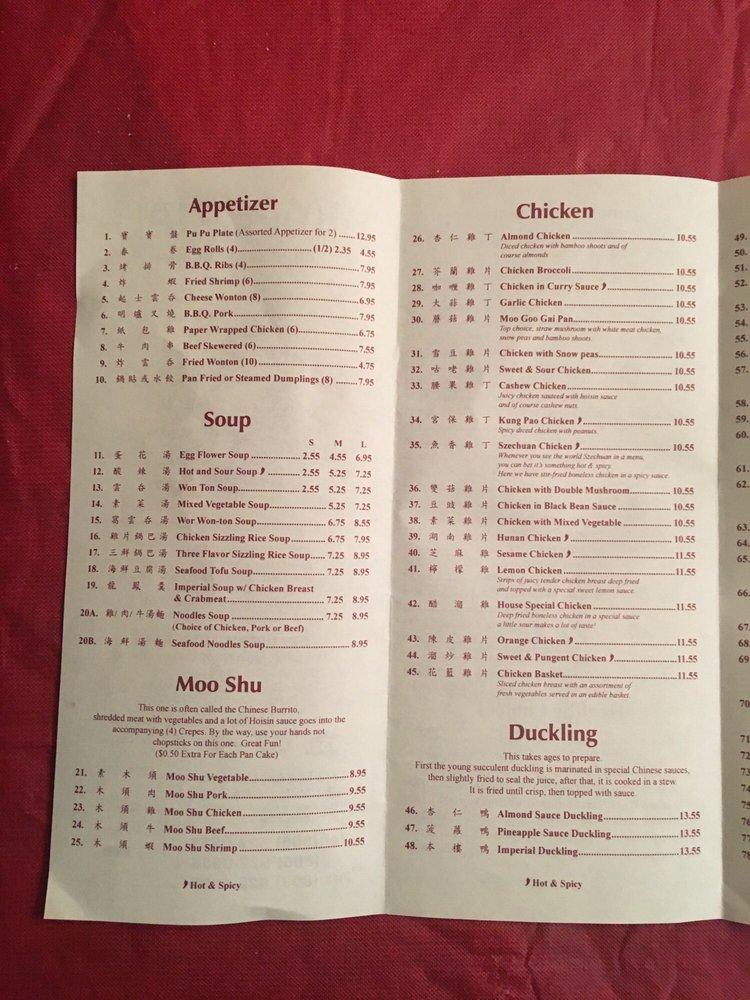 Menu at Imperial Chinese Restaurant, Simi Valley