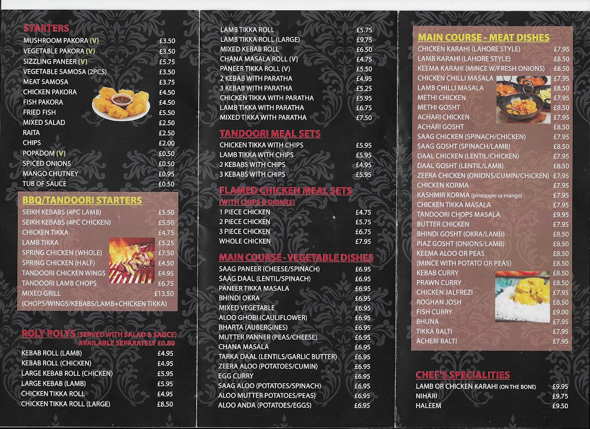 Menu at Lahore Karahi restaurant, Aberdeen