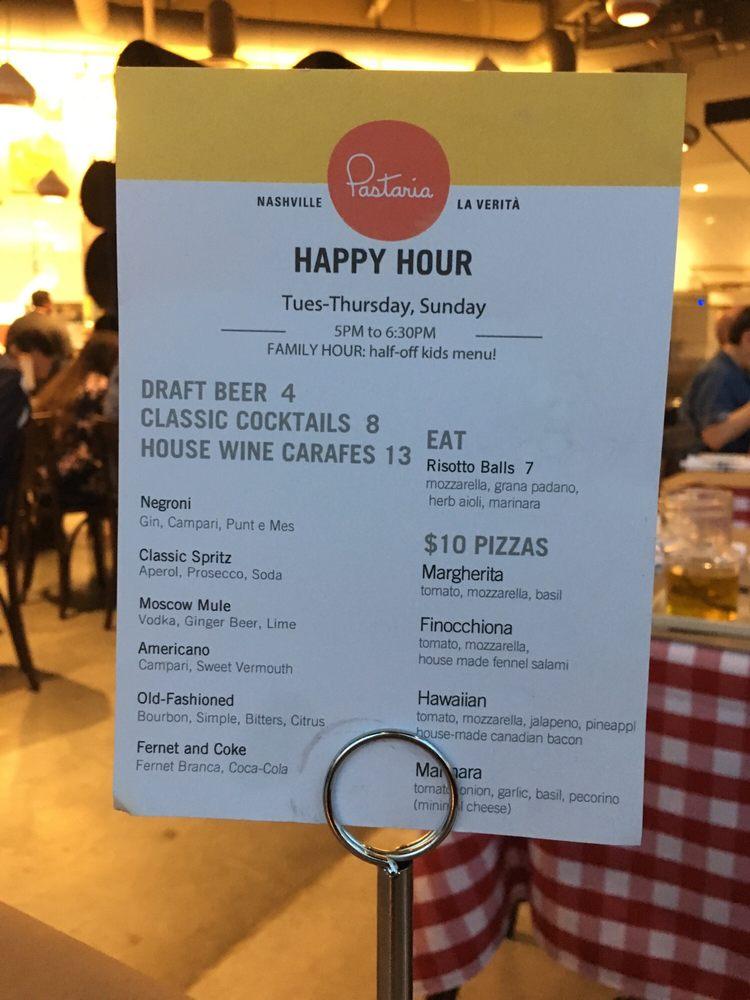 Menu at Pastaria pizzeria, Nashville