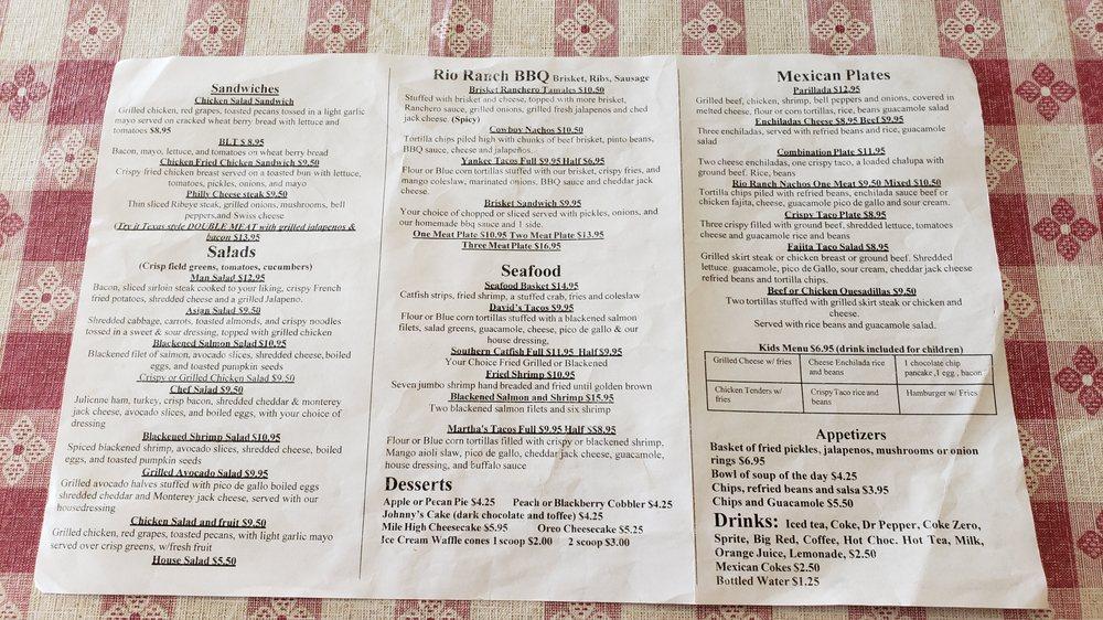 Menu at Rio Ranch Cafe, Kerrville