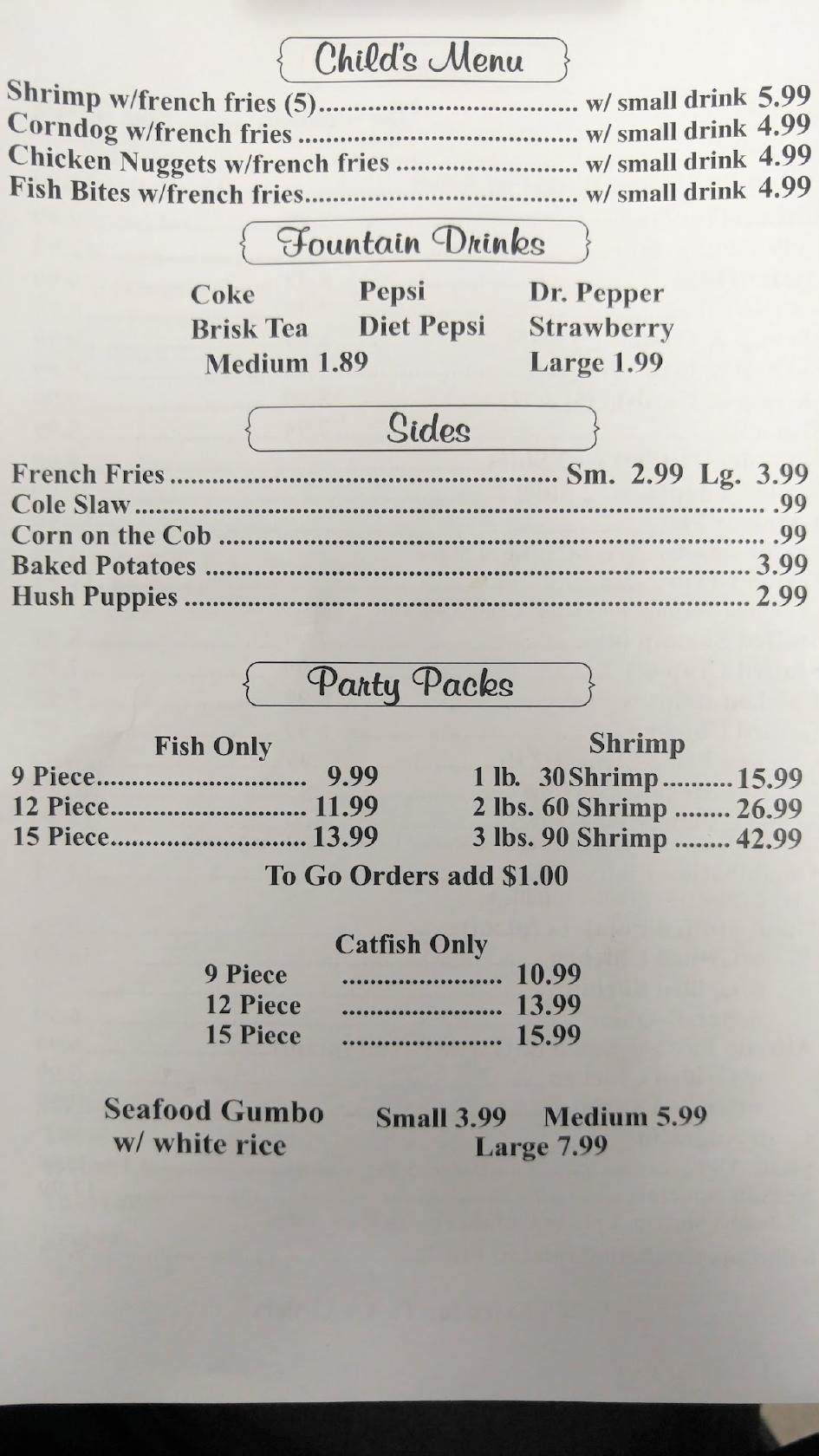 Menu at Rudy Roo's Seafood Restaurant, Freeport