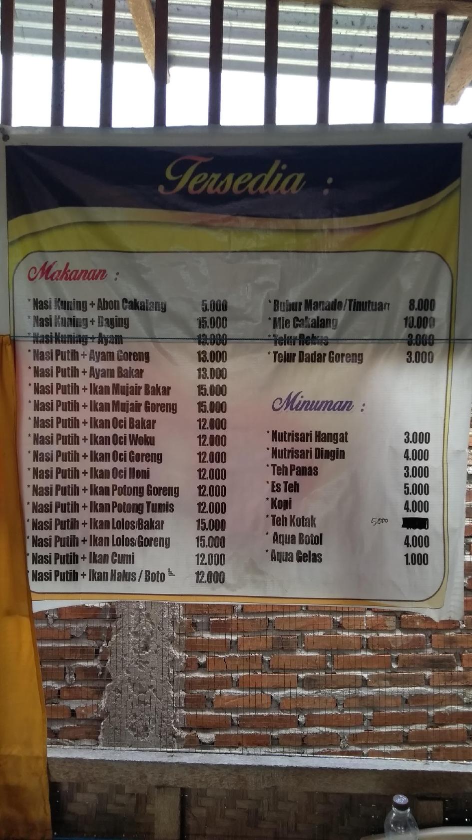 Menu at Rumah Makan Hijrah restaurant, Gorontalo