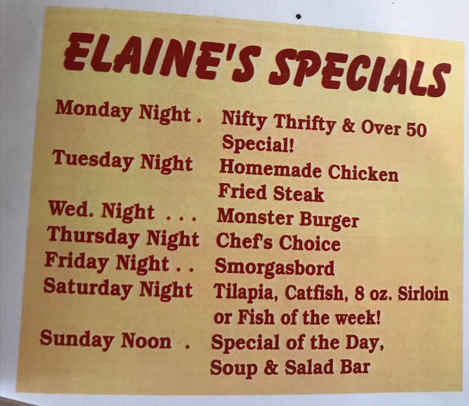 Menu at Elaine's Tavern & Cafe, Winnetoon