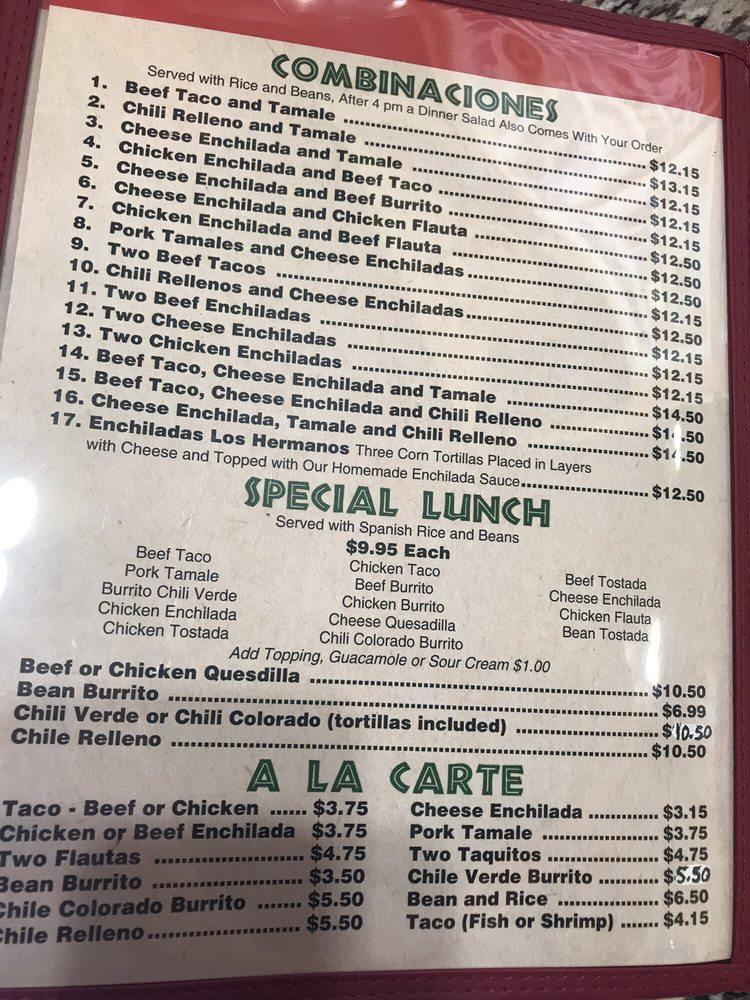 Menu at Los Hermanos Méxican Restaurant, Sutter Creek