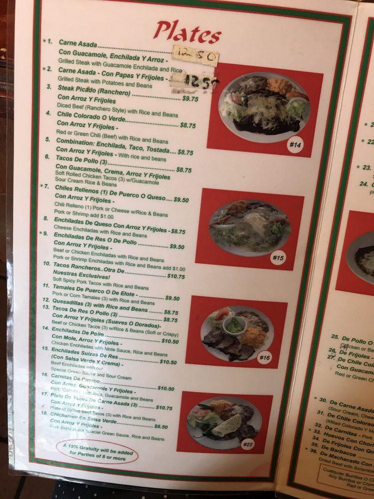 Menu at Pepe's Taco Villa restaurant, Phoenix, W Camelback Rd
